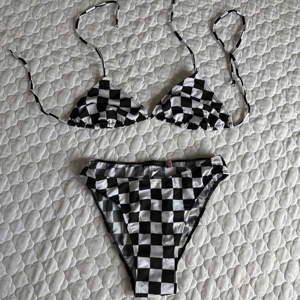 Race Bomb String Bikini Checkered Made In Usa - Gem